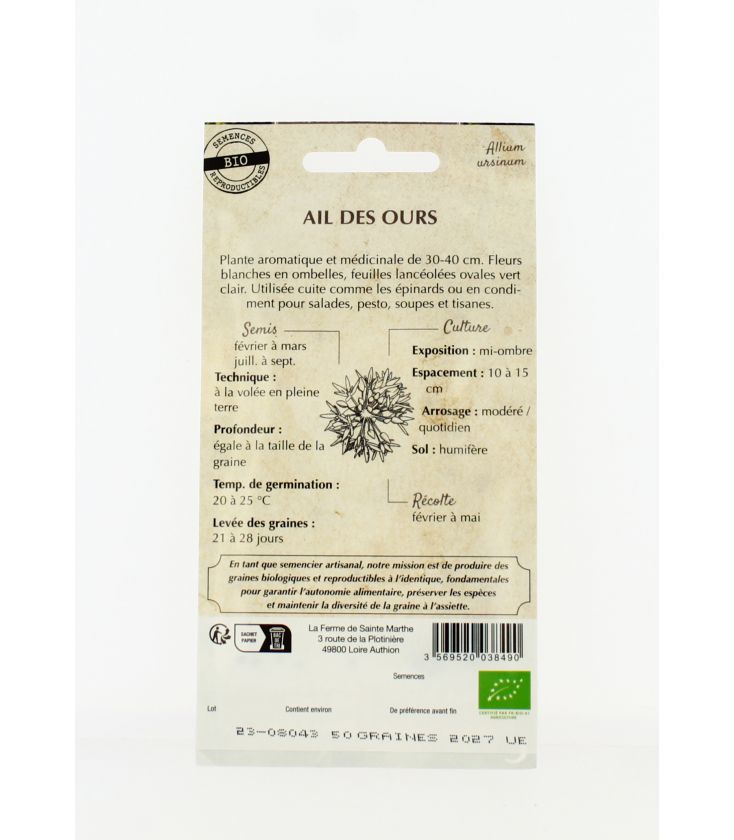 Ail des Ours - Semences reproductibles bio | FERME DE SAINTE MARTHE